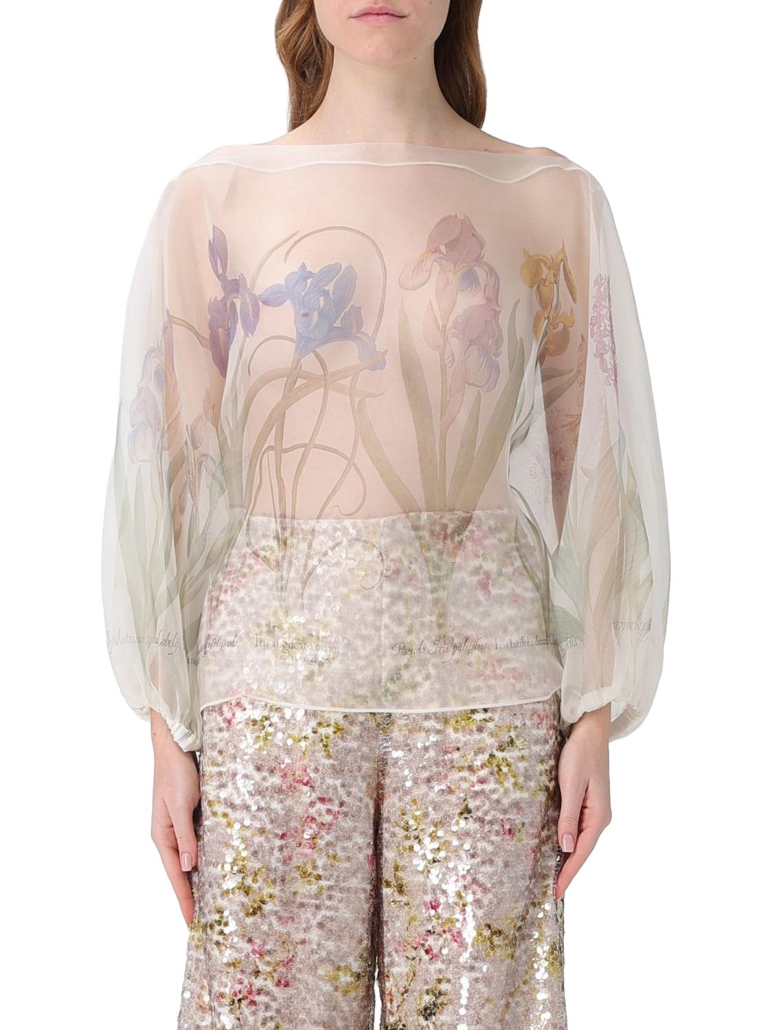 ALBERTA FERRETTI Alberta Ferretti Floral Print Sheer Blouse
